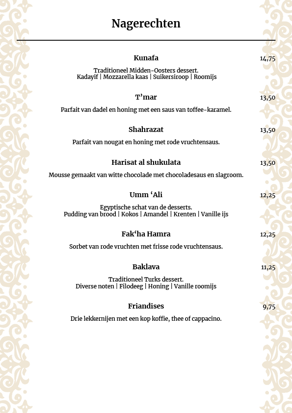 Restaurant Marhaba - Menukaart